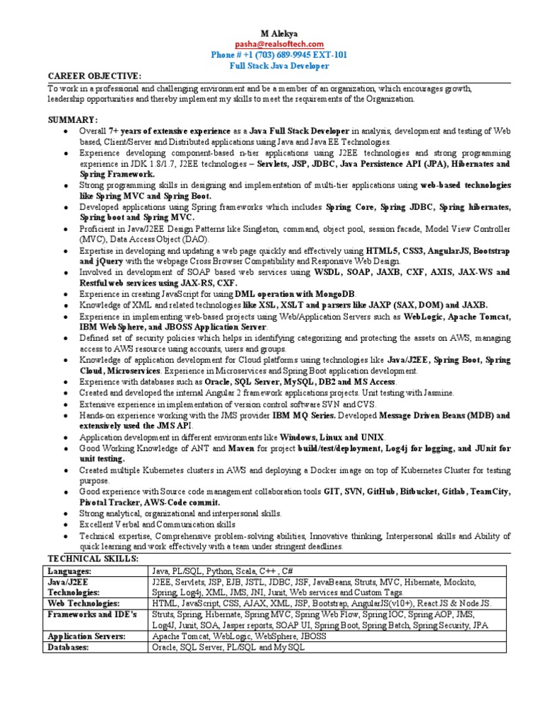 Java Developer Resume | PDF | Spring Framework | Representational State Transfer