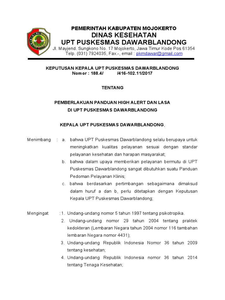 SK Pemberlakuan Panduan High Alert Dan Lasa | PDF