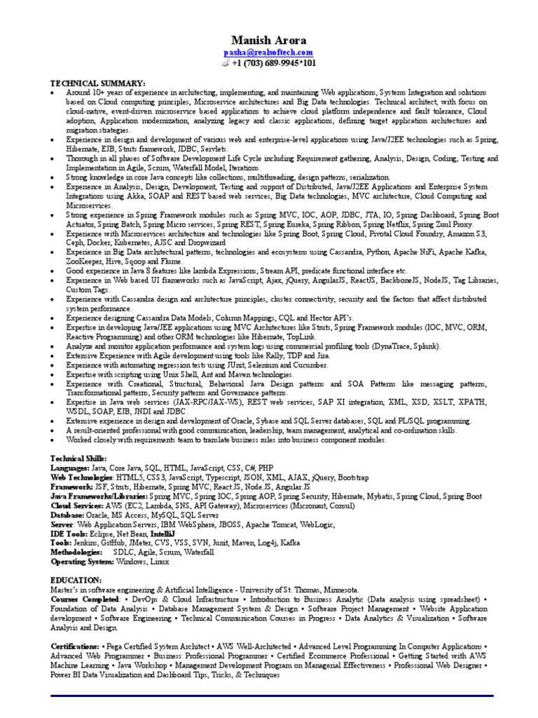 Resume of Manish Arora | PDF | Spring Framework | Representational State Transfer