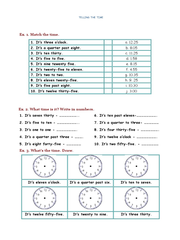 Telling Time Exercises for Beginners | PDF