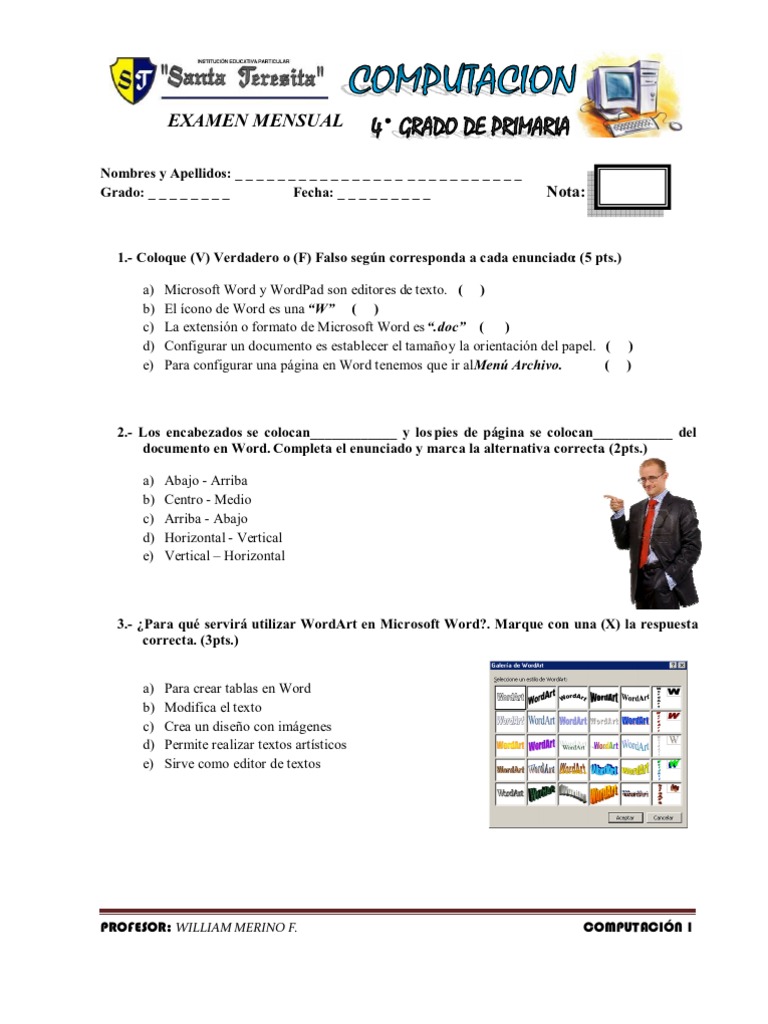 Examenes de computacion para primaria - Imagui