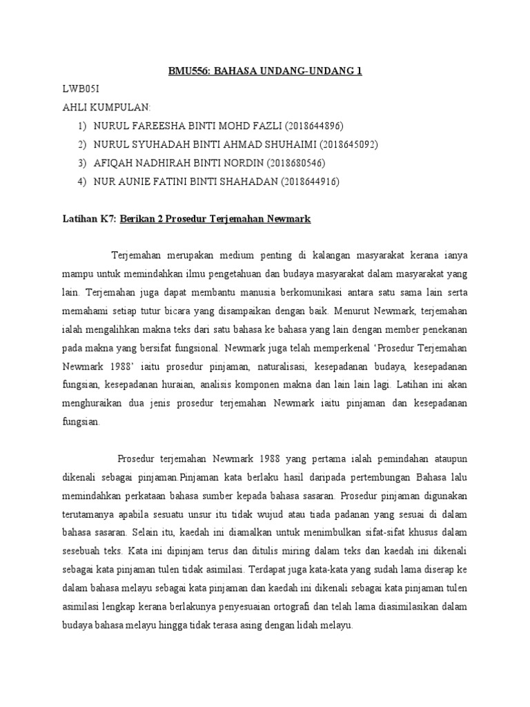 Bmu556 Lwb05i Latihan K7 Kumpulan 2 | PDF