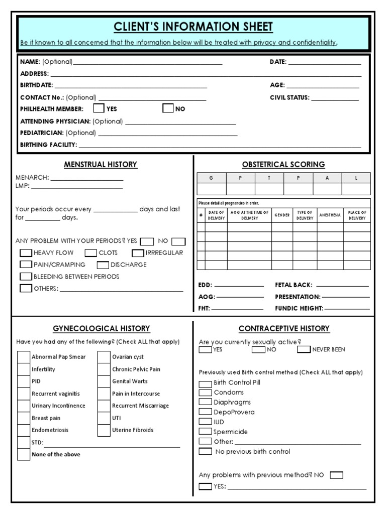 Client Information Sheet NCM107 | PDF | Birth Control | Childbirth