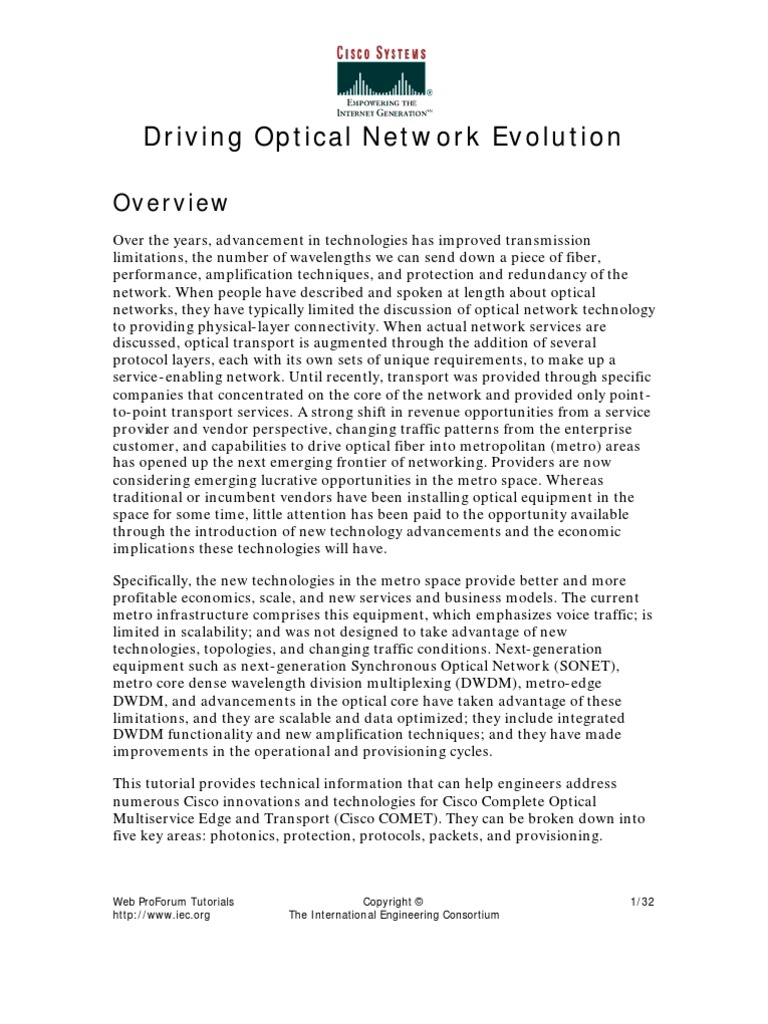 Driving Optical Network Evolution: Web Proforum Tutorials The ...