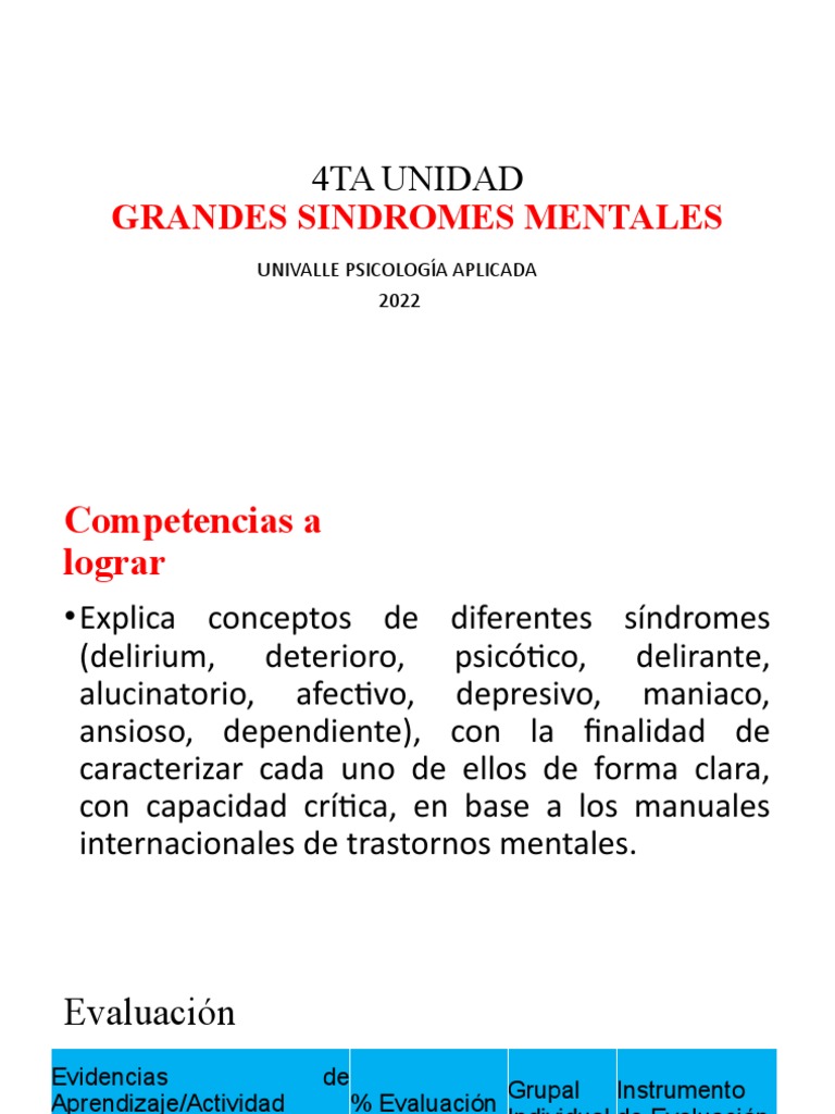 Grandes Sindromes Mentales | PDF | Esquizofrenia | Trastorno mental