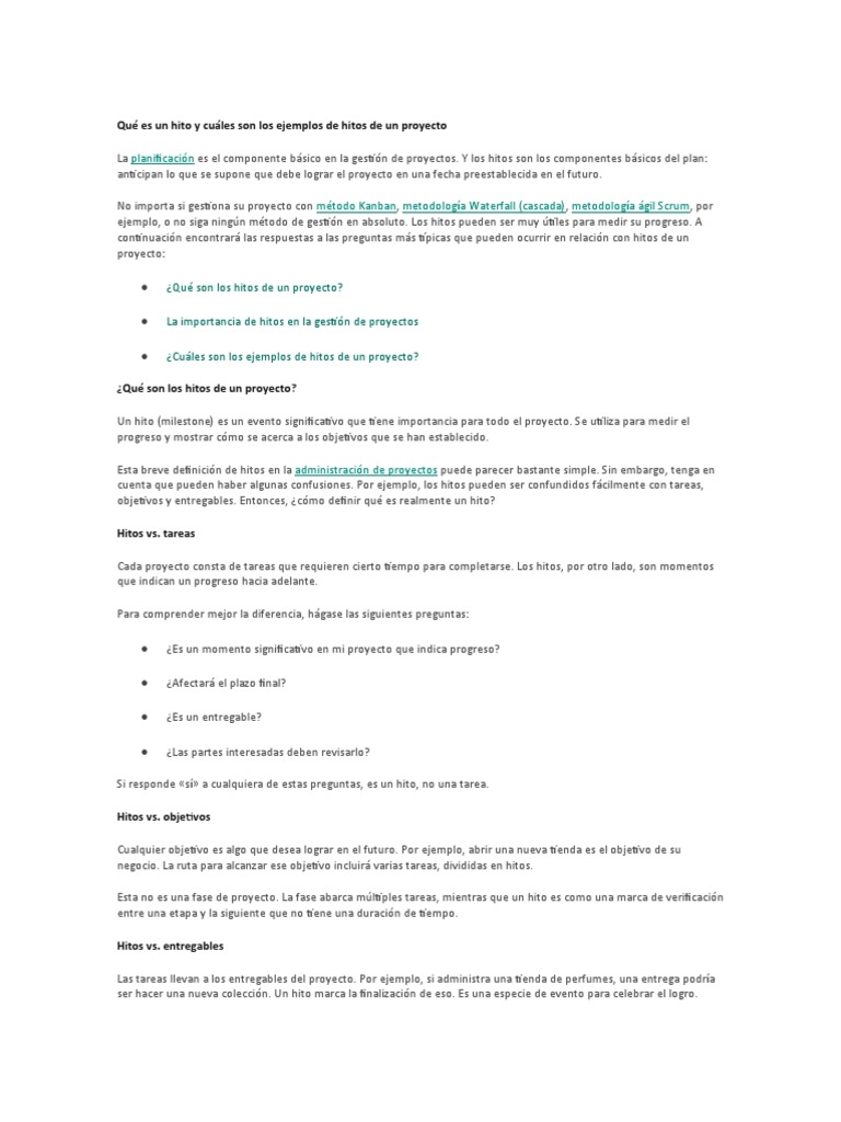 Qué Es Un Hito y Cuáles Son Los Ejemplos de Hitos de Un Proyecto | PDF ...