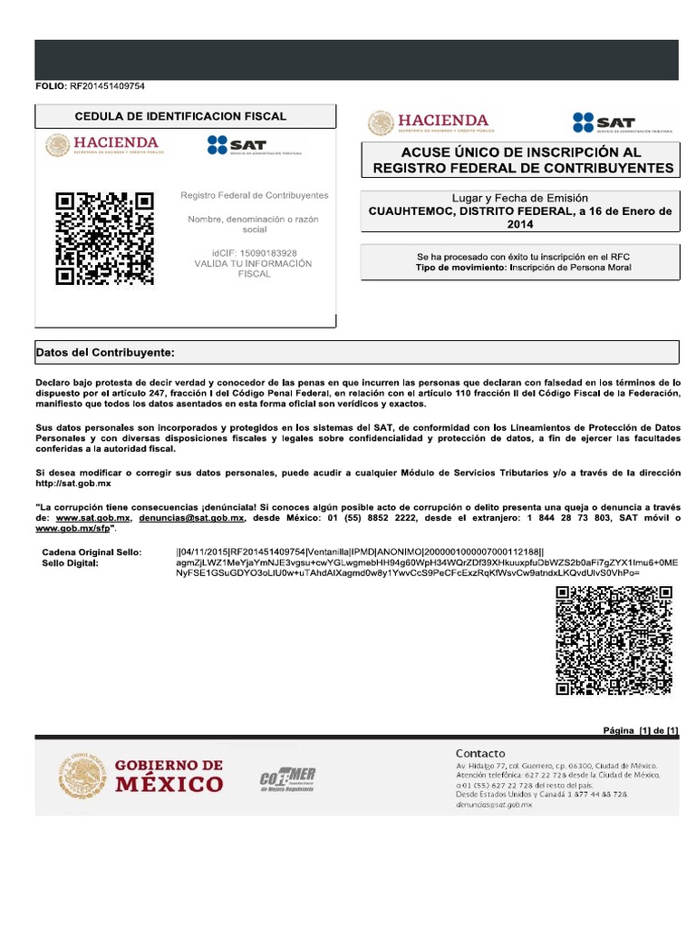 Cedula de Identificacion Fiscal | PDF