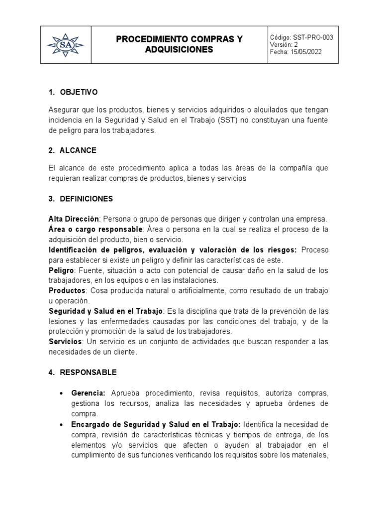Procedimiento Gestion de Compras | PDF | Valores | Business