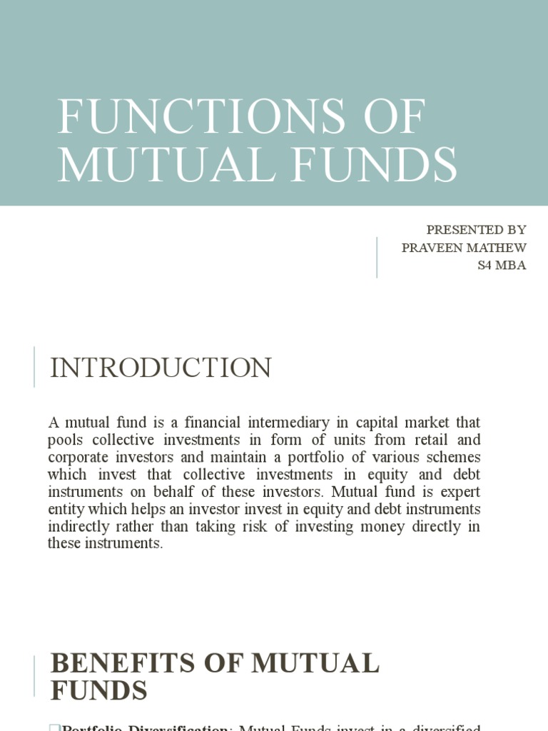 Functions of Mutual Funds-Praveen | PDF | Investment Fund | Mutual Funds