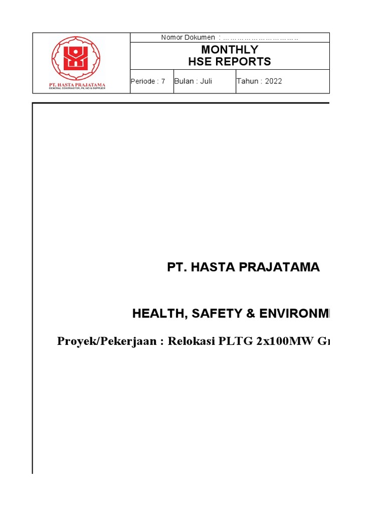 Monthly Report Proyek Relokasi PLTG Grati - Pesanggaran | PDF