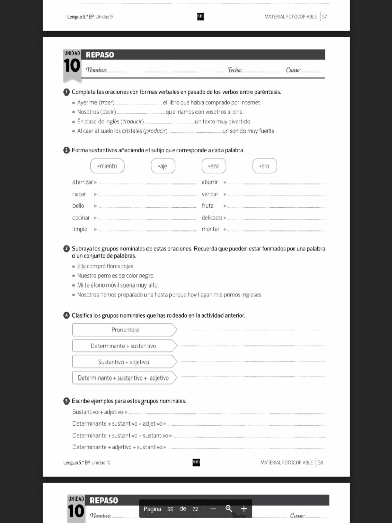 Ejercicios de Lengua para 5.º EP | PDF