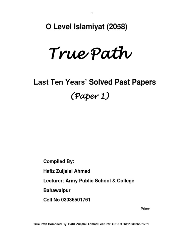 True Path (Paper 1) Old | PDF | Tawhid | Prophets And Messengers In Islam