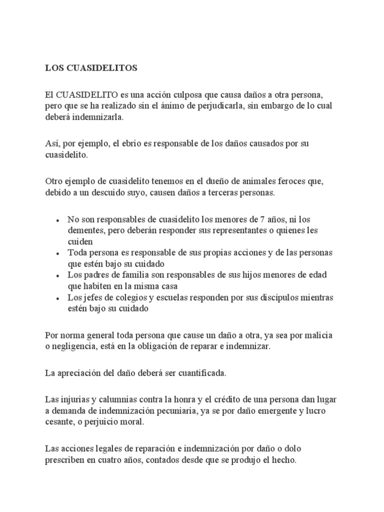 Los Cuasidelitos | PDF | Daños y perjuicios | Intención (Derecho Penal)