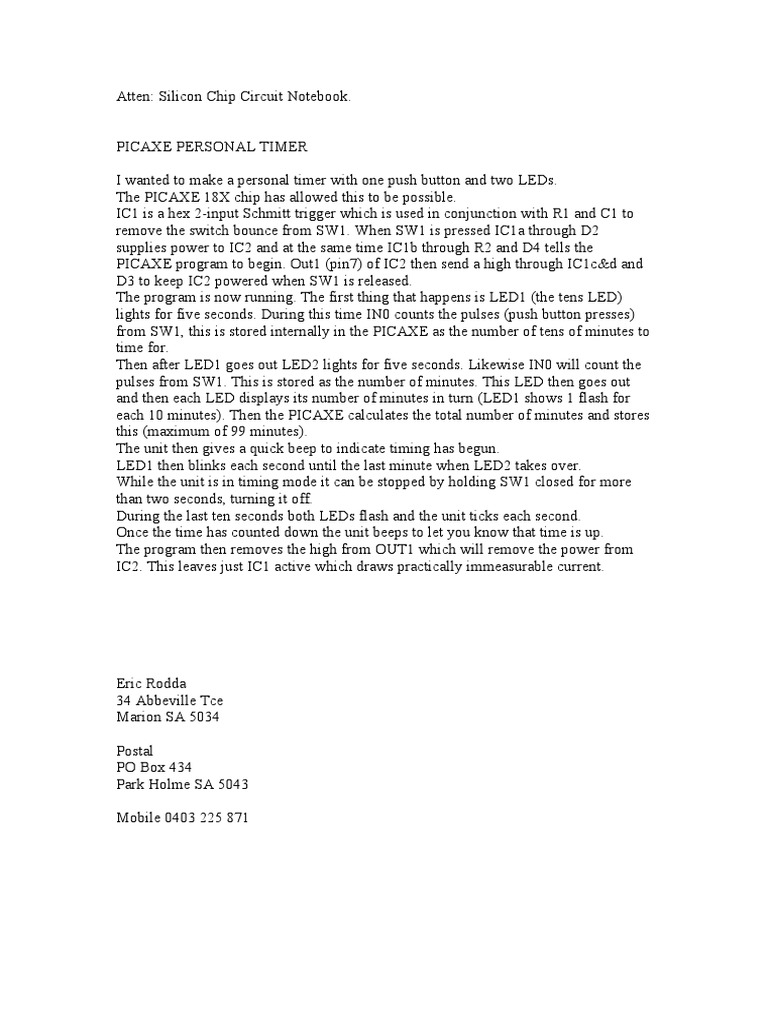 Picaxe Personal Timer | PDF