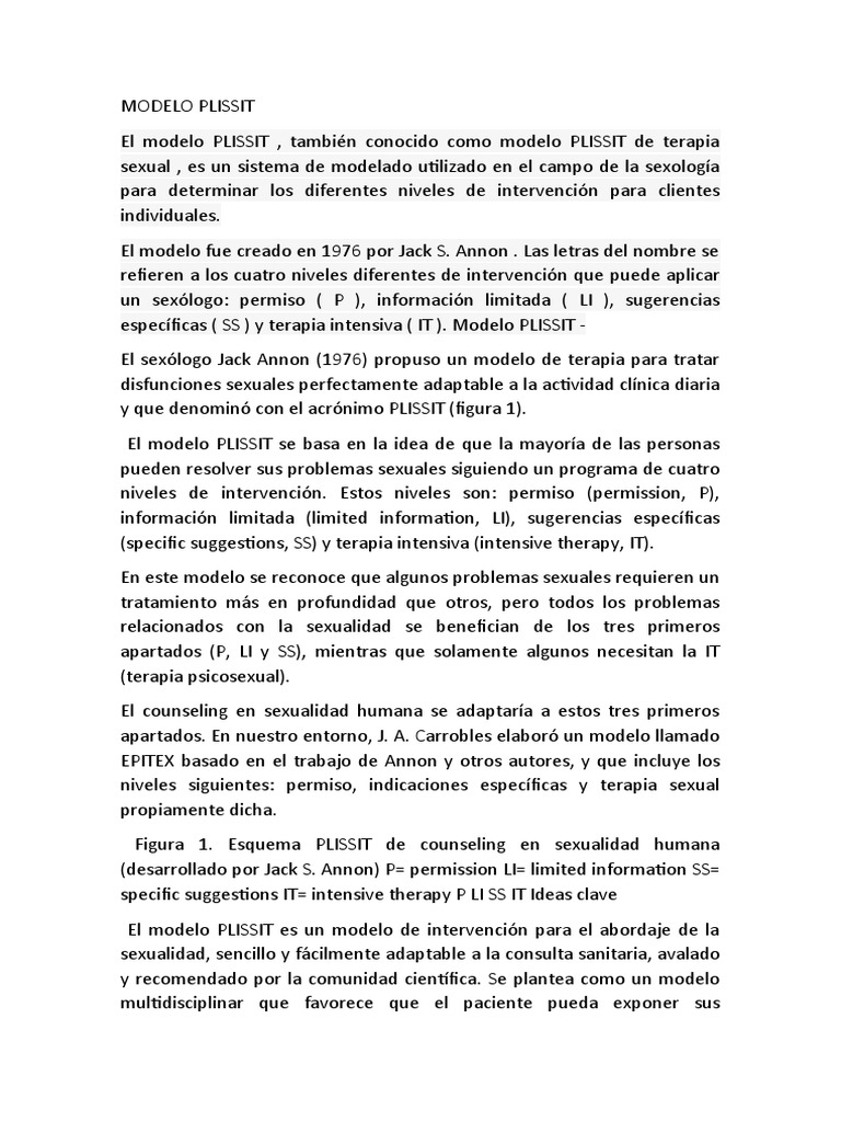 Modelo Plissit TS | PDF | Psicoterapia | Masturbación