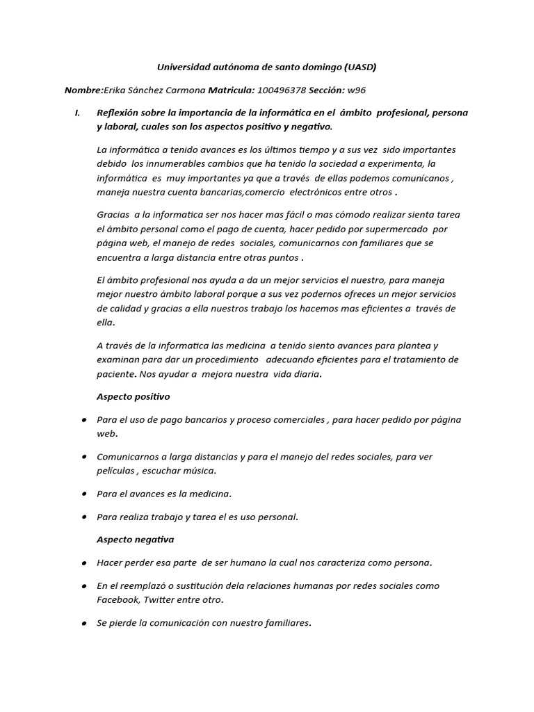 Reflexion de Informatica | PDF | Ciencias sociales