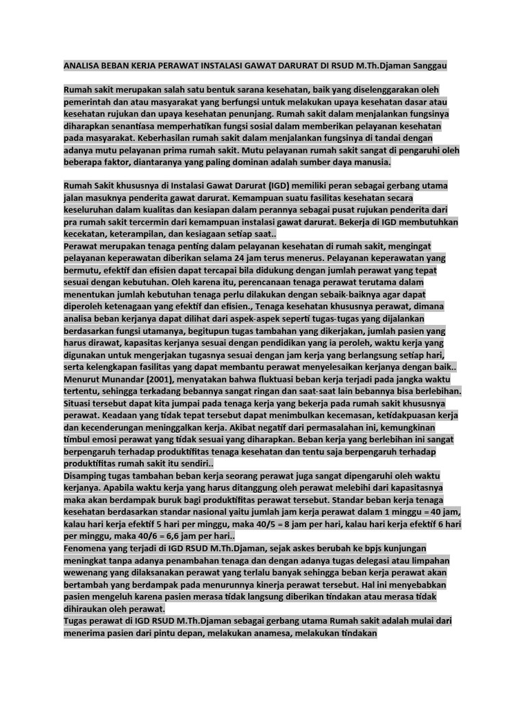 Analisa Beban Kerja Perawat IGD RSUD | PDF | Pengembangan Diri ...