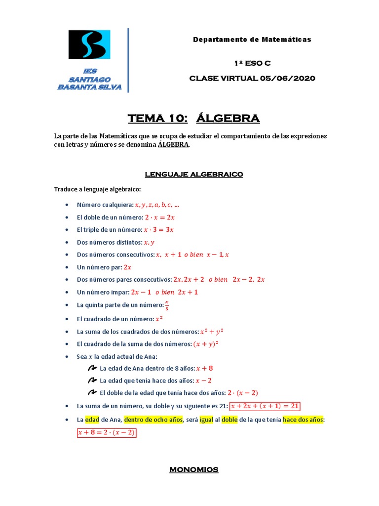 Álgebra 1º Eso C 12xuño2020 | PDF | Análisis numérico | Matemáticas