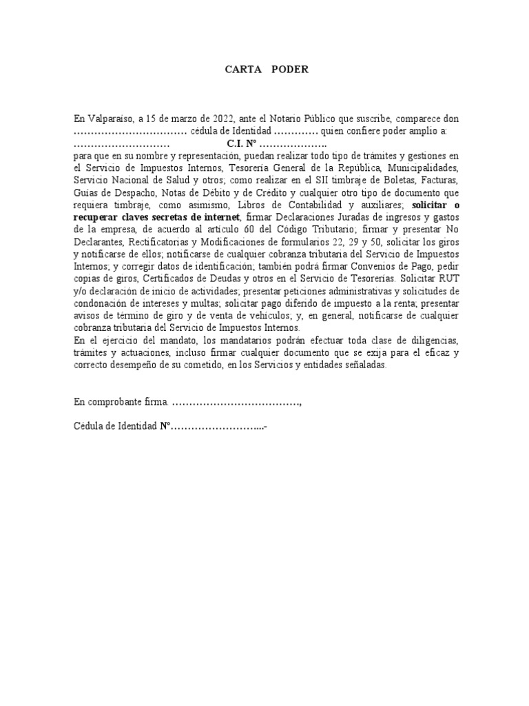 Modelo de Carta Poder Simple Chile | PDF