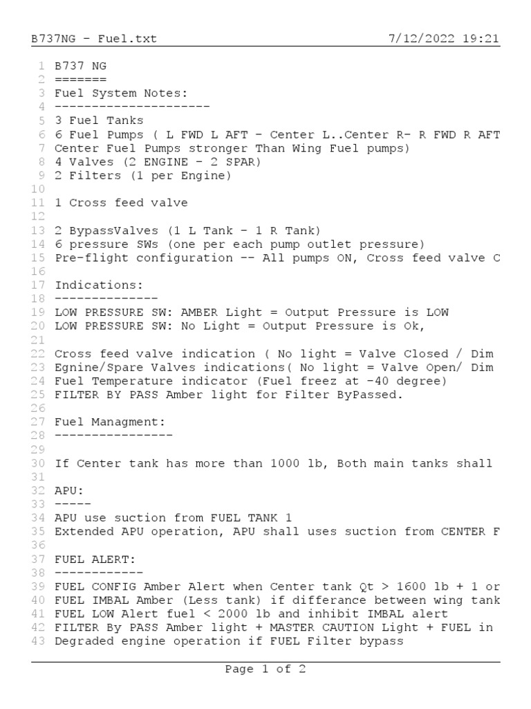 B737 NG Fuel System Overview | PDF | Computers