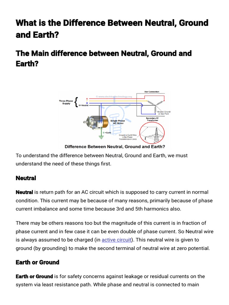 What Is The Difference Between Neutral, Ground and Earth | PDF