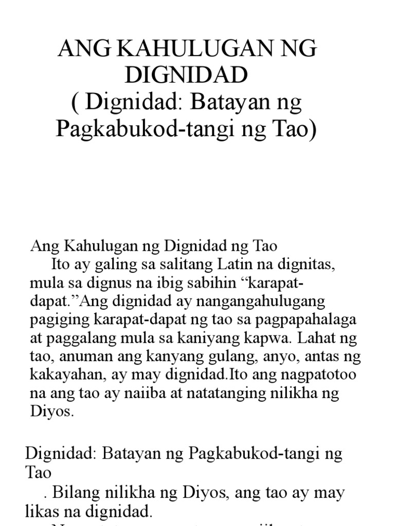 Ang Kahulugan NG Dignidad | PDF
