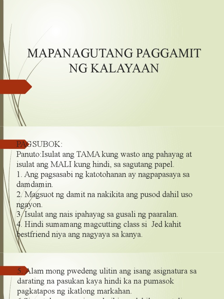 Mapanagutang Paggamit NG Kalayaan | PDF Mapanagutang Paggamit NG Kalayaan | PDF