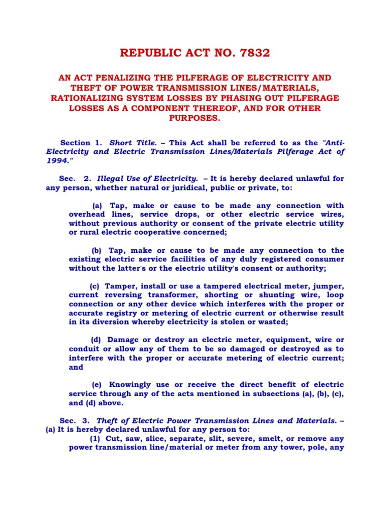 Ra 7832 | Electricity | Government