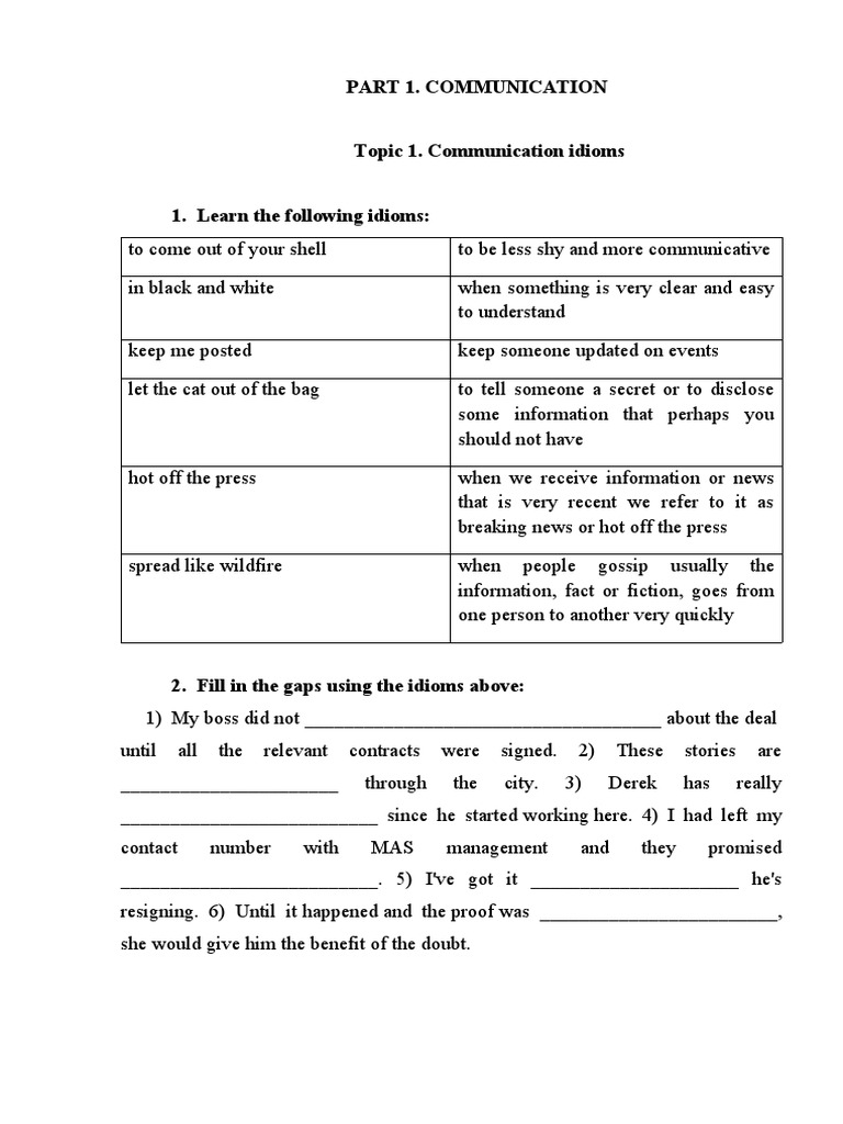 PART 1 Idioms | PDF | Test (Assessment)