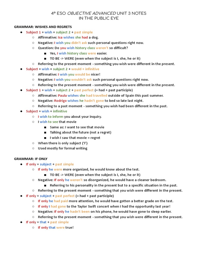 Advanced Grammar for 4º ESO Students | PDF | Verb | Language Families