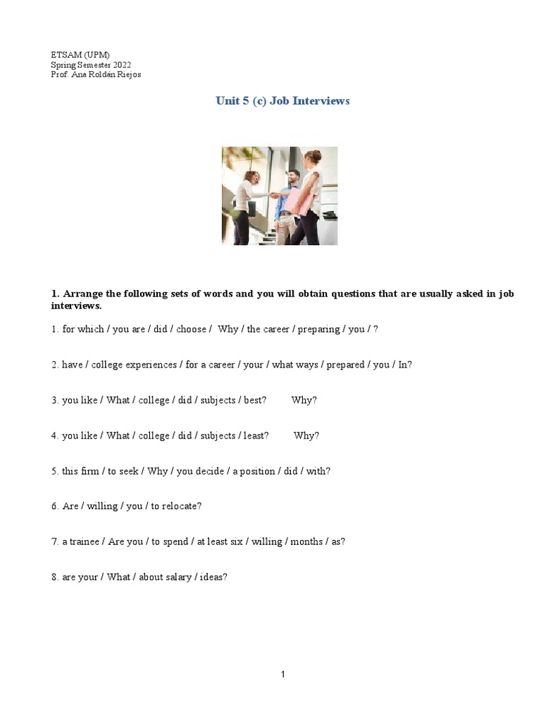 Unit 5 (C) Job Interviews in Architectural Settings | PDF | Job ...