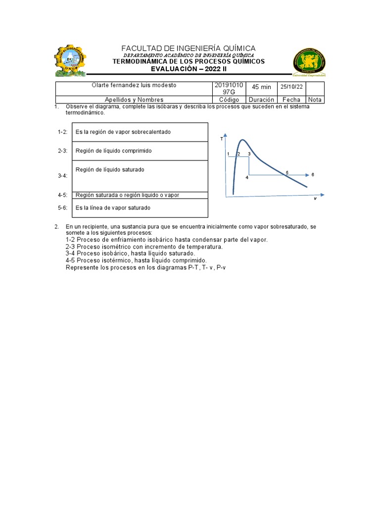 TDCA I - EVALUACIÓN - 2022 - II Olarte | PDF | Refrigeración | Vapor
