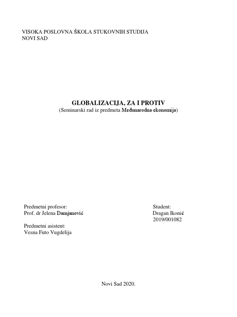 Seminarski Rad Medjunarodna Ekonomija | PDF
