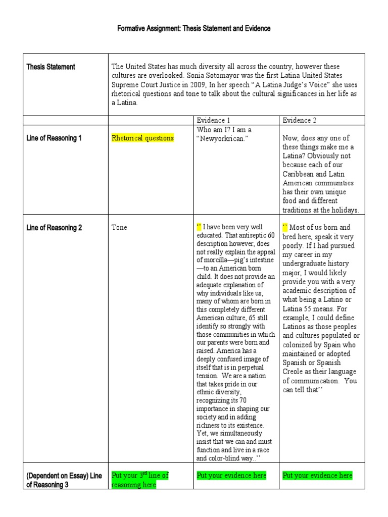 Formative Thesis Statement and Evidence-1 | PDF | Hispanic And Latino Americans | Reason