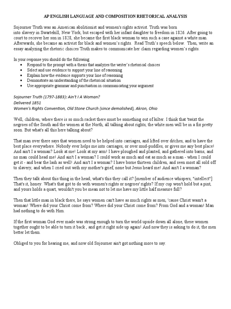 Ain't I A Woman Rhetorical Analysis | PDF | Rhetoric
