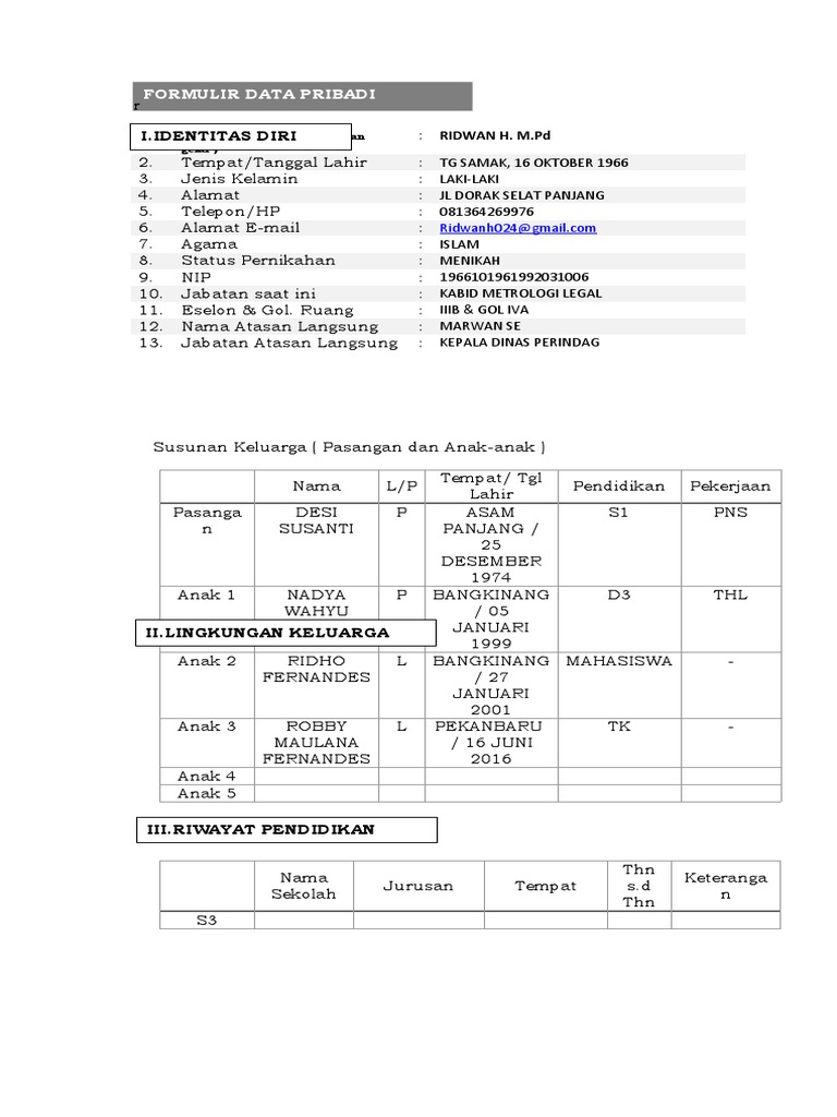 Formulir Data Pribadi | PDF