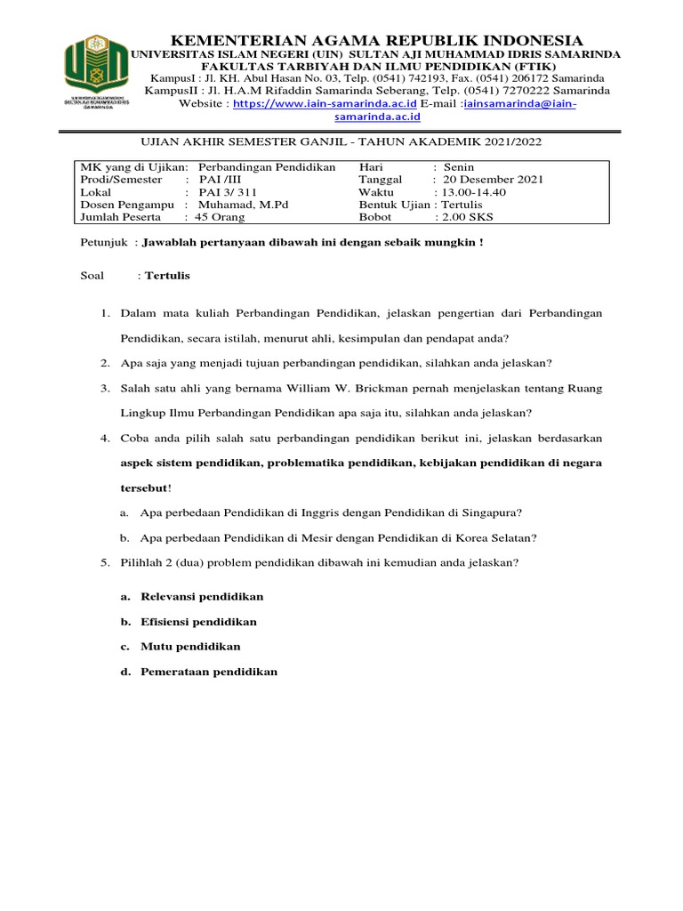 01 Soal Uas MK - PP 2021 | PDF