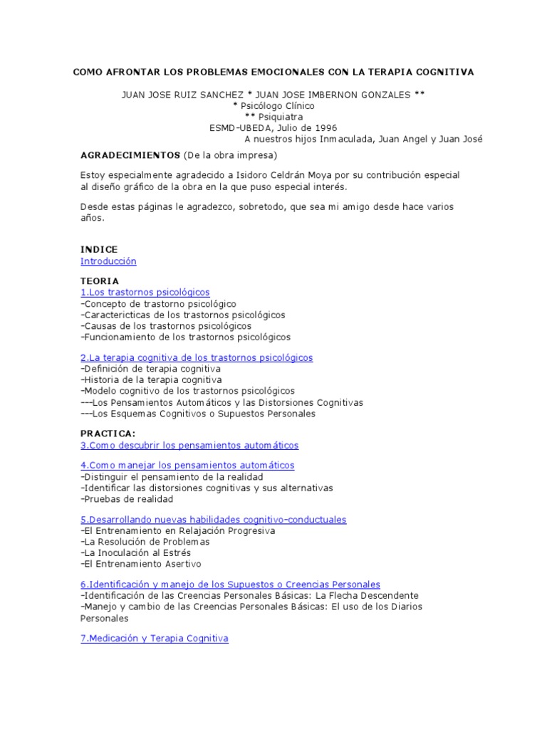Como Afrontar Los Problemas Emocionales Con La Terapia Cognitiva | PDF | Trastorno mental ...