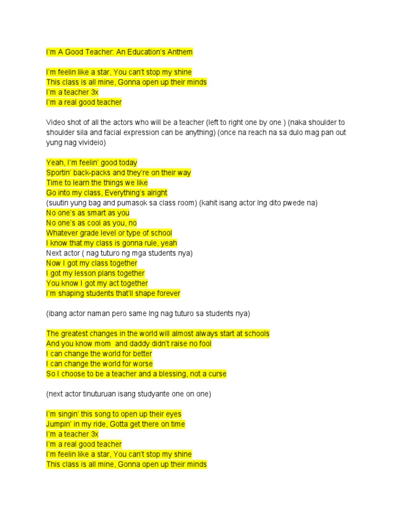 Im A Good Teacher - An Educations Anthem | PDF