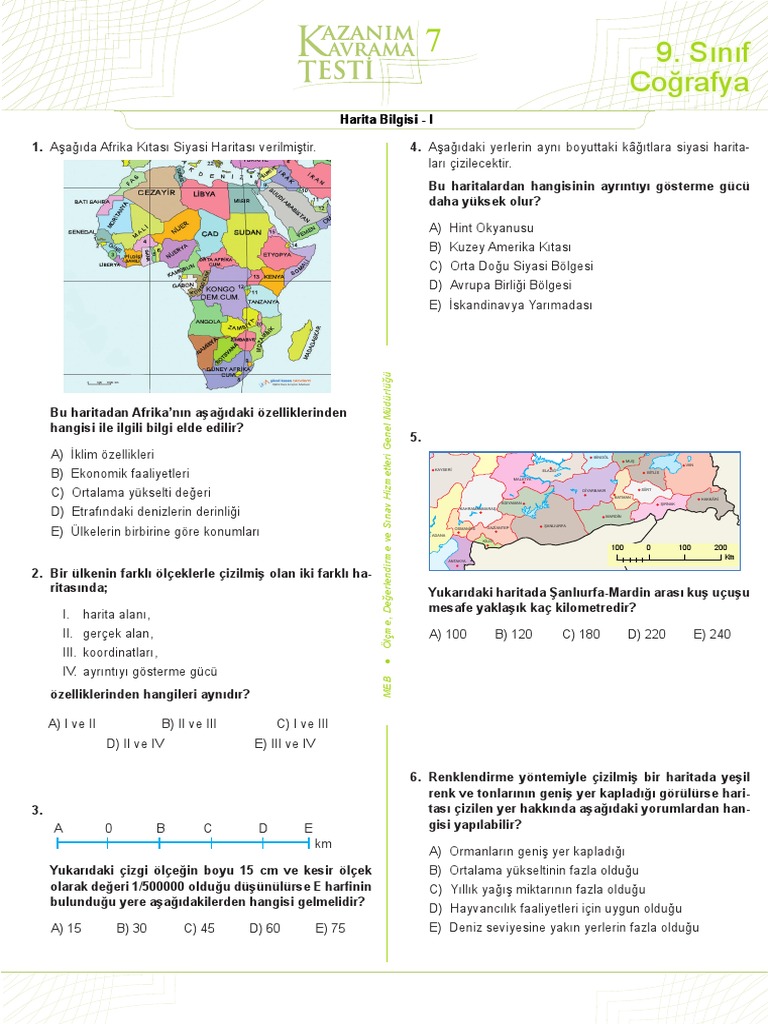 Sınıf 9. Sınıf Coğrafya Coğrafya: Harita Bilgisi - I Harita Bilgisi - I | PDF