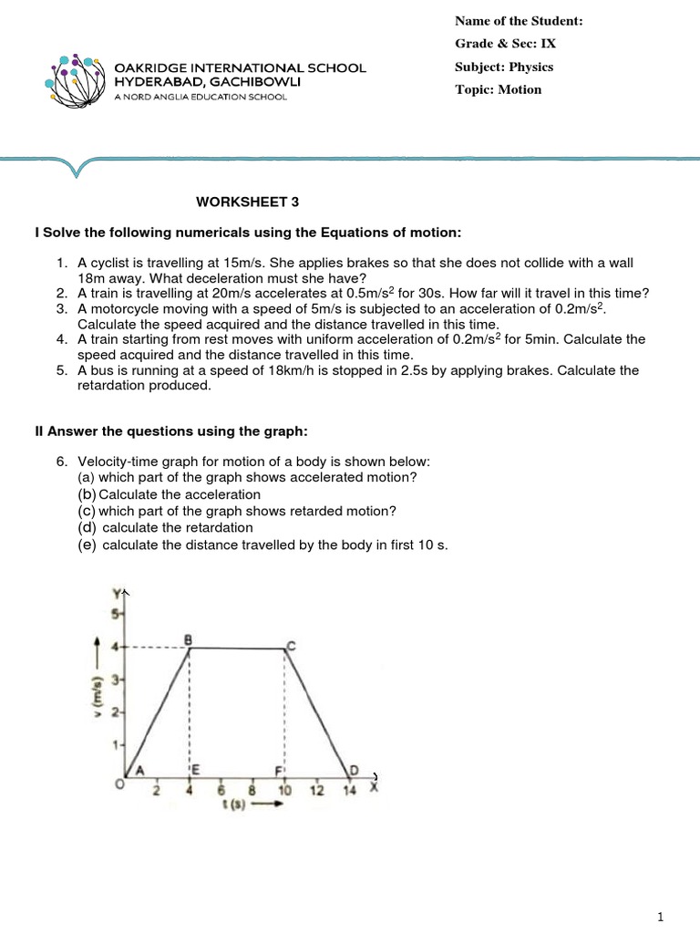 Motion worksheet | PDF | Acceleration | Speed