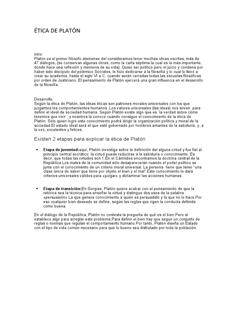 Ética de Platón | PDF | Platón | Conocimiento