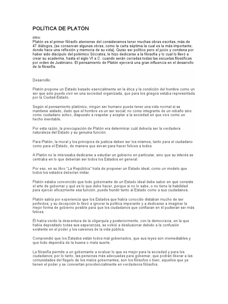 Política de Platón | PDF | Platón