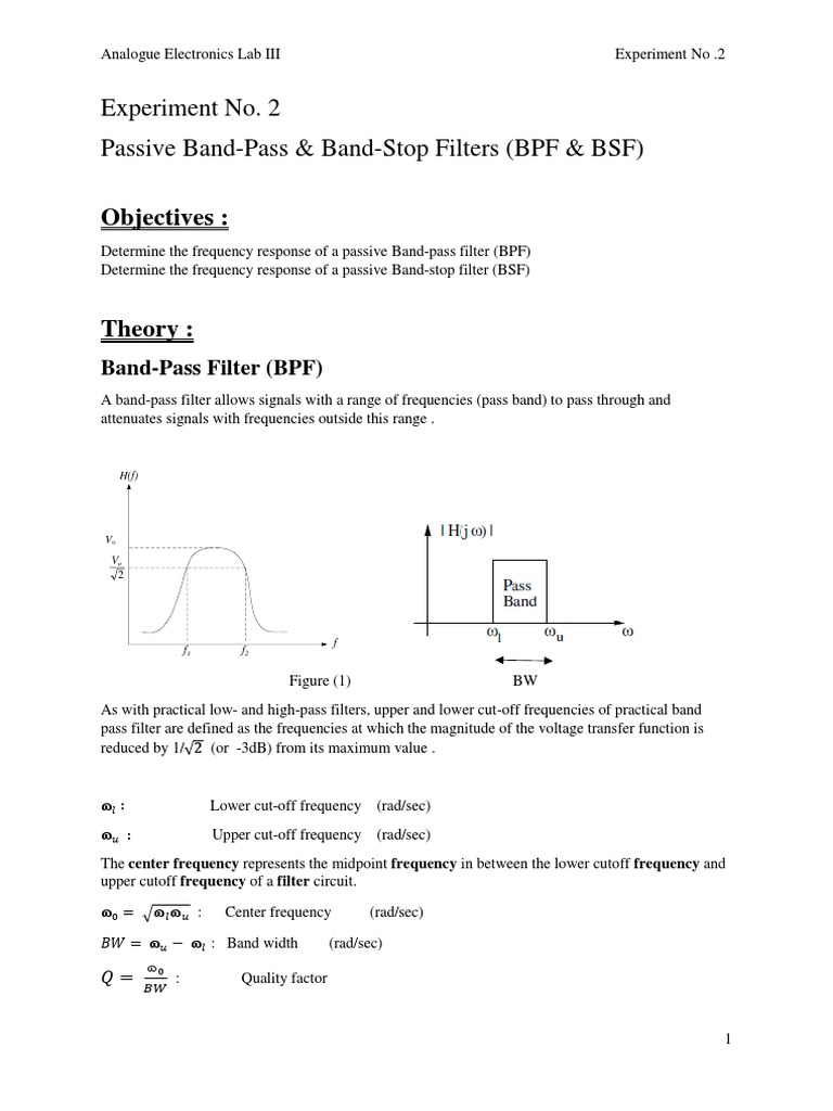 Exp (2) - Passive Filters - Bandpass & Bandstop | PDF | Electronic Filter | Bandwidth (Signal ...