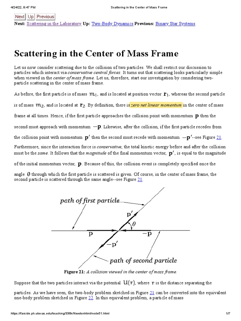 Center of Mass in Particle Scattering | PDF | Cross Section (Physics ...