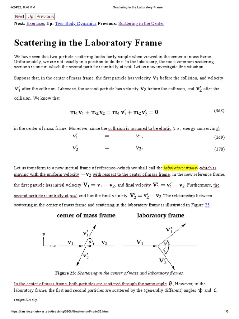 Scattering in Laboratory vs. Center of Mass | PDF | Cross Section ...