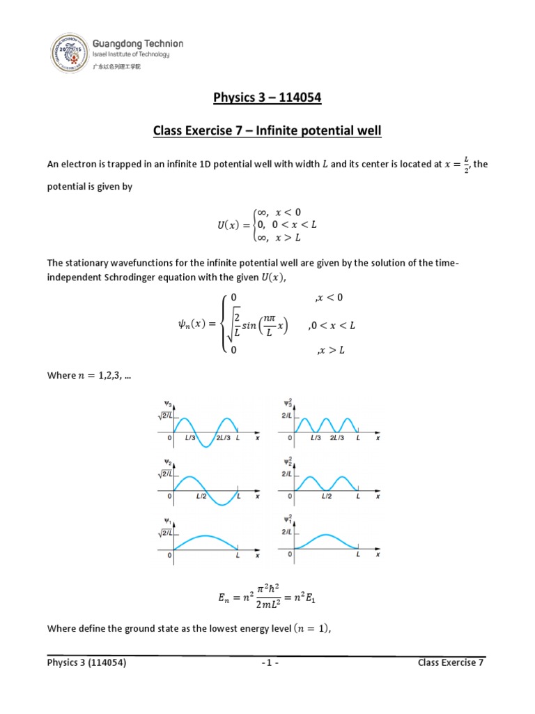 Class 07 - Infinite Potential Well | PDF | Wave Function | Electron
