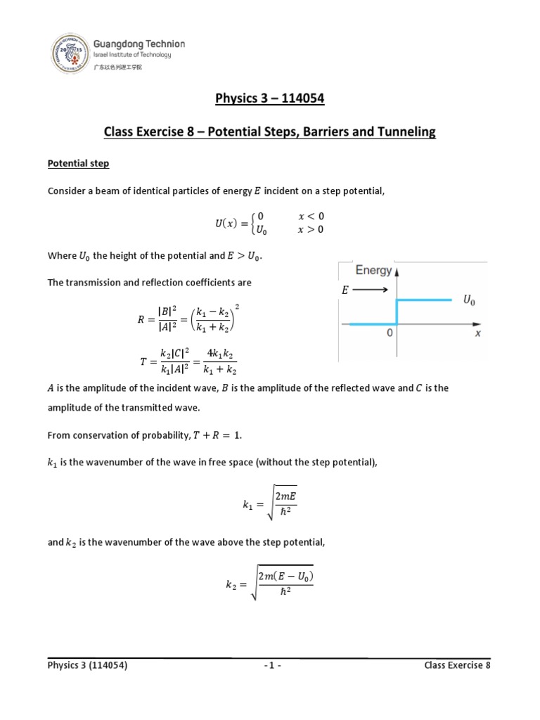 Class 08 - Potential Steps, Barriers and Tunneling | PDF | Electron ...