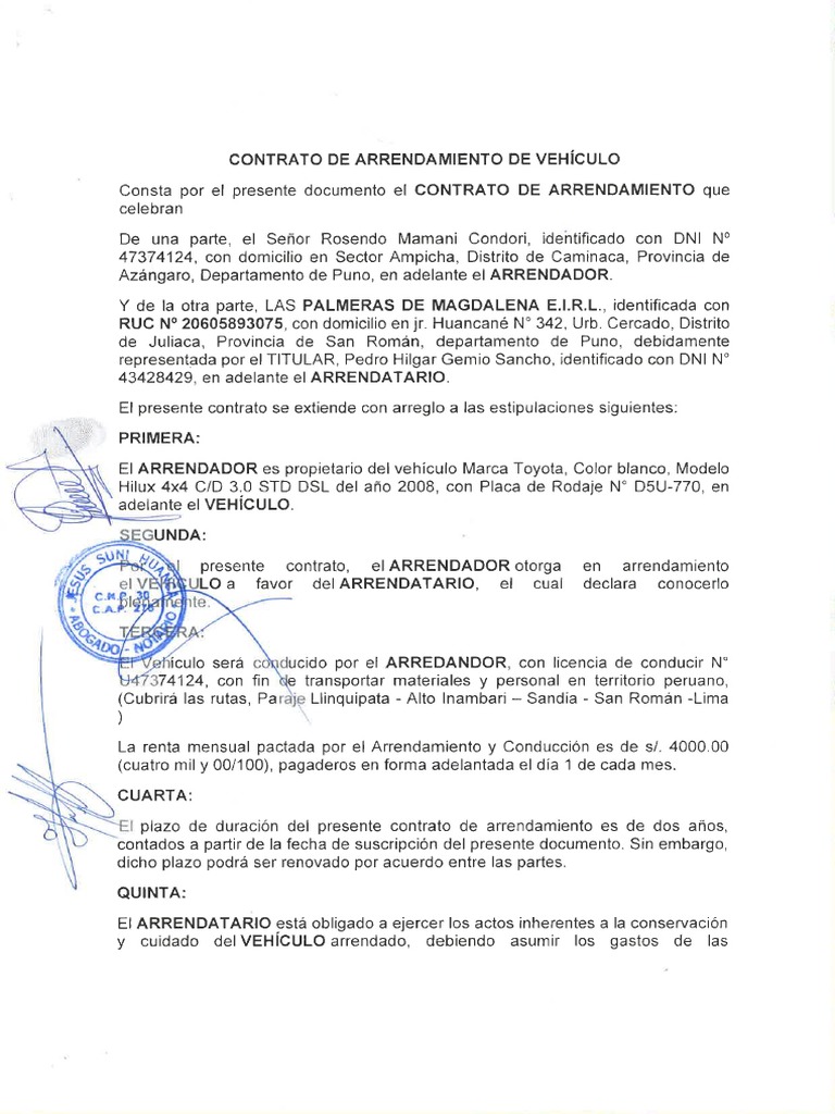 Contrato de Vehiculo | PDF