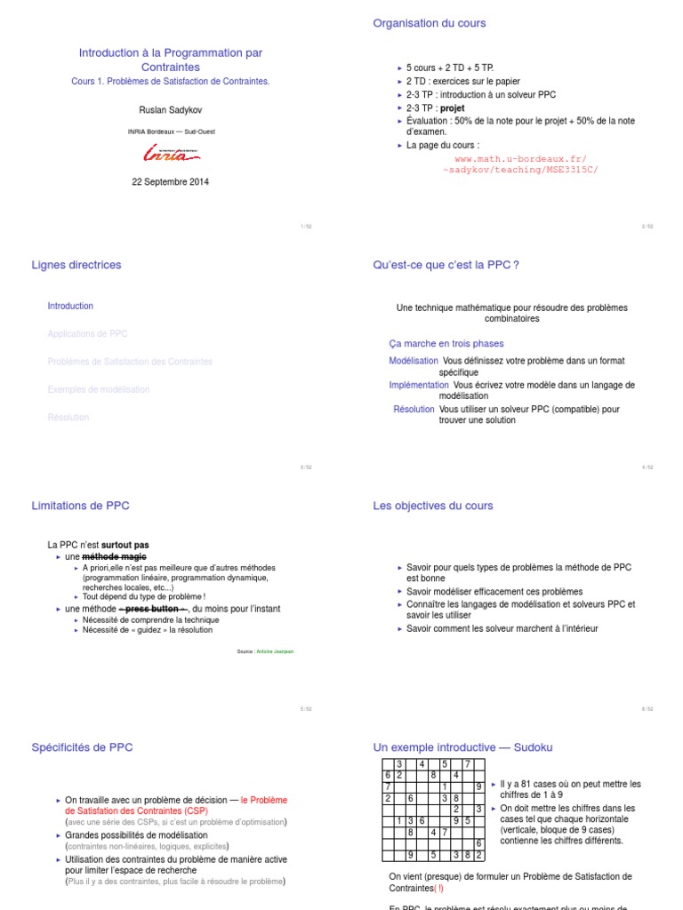 Introduction à la Programmation par Contraintes | PDF | Modèle ...